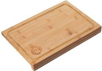 Masterchef Schneidebrett Holz, Holzbrett Küche aus Bambus, für Fleisch, Schinken, Brot, Käse, mit Saftrille und Anschlagkante, Natürlich, Nachhaltig,38.5L x 26.5