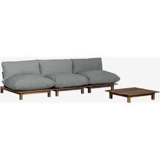 Sklum Brina 3-teiliges modulares Liegesofa-Gartenset mit Couchtisch aus Akazienholz Grau Anthrazit - Sklum