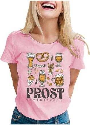 Generic 2026 T-shirt graphique Oktoberfest décontracté à manches courtes pour femme, rose, 3XL