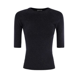 Brunello Cucinelli Femme, Pulls, Bleu, Taille: 38 FR Pull ras du cou c&ocirc;tel&eacute; en cachemire scintillant