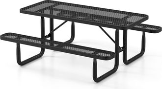Giantex Picknicktisch für 8 Personen, rechteckiger Esstisch aus Metall mit 2 Bänken, Netzoberfläche, Kapazität 450 kg, für Garten, Terrasse, Schwarz