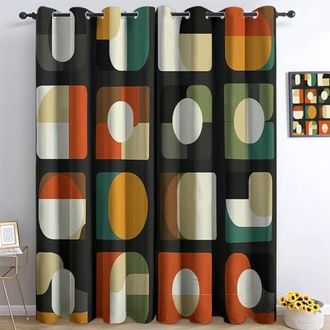 Generic Rideau Occultant Rétro Cube Géométrique Rideau Thermique Isolant Anti Froid A Oeillets Rideaux Salon Anti Bruit Décoratif Chambre Enfant Adult Cuisine