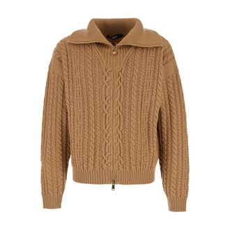 Versace Bestickter Wollstrick-Zip-Pullover - - Knitwear - Herren - Beige - S