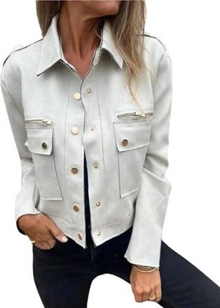 Generic Veste courte en cuir suédé pour femmes vestes bombardiers de moto à la mode manteaux dautomne et dhiver (Blanc,TG)