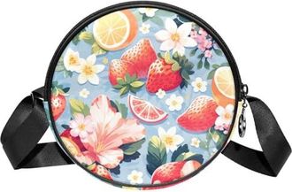 Generic Petit sac &agrave; bandouli&egrave;re rond pour femme, motif fruits de dessin anim&eacute;, avec fermeture &eacute;clair, bretelles r&eacute;glables, sac &agrave; main rond d&eacute;contract&eacute; pour fe
