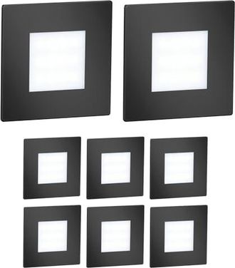 LEDs Com 8 pi&egrave;ces Lumi&egrave;re descalier LED/lampe murale encastr&eacute;e FEX pour lint&eacute;rieur et lext&eacute;rieur, carr&eacute;e, noire, 85 x 85mm, blanc froid