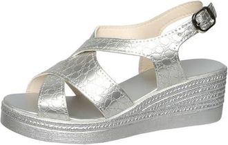 Generic Espadrilles &agrave; plateforme compens&eacute;es &agrave; bout ouvert pour femme avec boucle &agrave; enfiler, Argent&eacute;., 38.5 EU