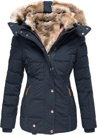 Generic Veste dhiver &agrave; capuche en fausse fourrure pour femme - Parka chaude doubl&eacute;e avec fermeture &eacute;clair - Coupe ajust&eacute;e, bleu, 5XL