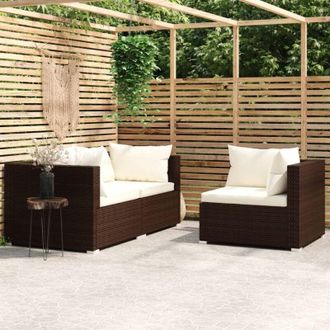 vidaXL 3-tlg. Garten-Lounge-Set mit Auflagen Braun Poly Rattan Vidaxl