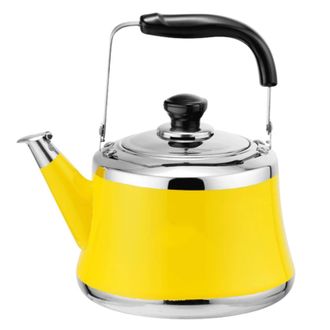 Generic Gelber Edelstahl-Wasserkocher, moderner, klassischer Kochkessel, schicker Camping-Wasserkocher mit klappbarem Griff, geeignet für Gas- und Induktionsh