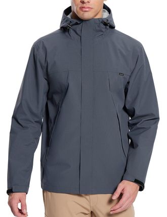 Baleaf Regenjacke Herren Wasserdicht Atmungsaktiv Wanderjacke Outdoorjacke Leichte Herren Jacke mit Kapuze Funktionsjacke &Uuml;bergangsjacke Windbreaker Dunkelgr