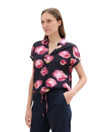 Tom Tailor Damen Bluse mit Muster und kurzen &Auml;rmeln,35888 - digital Flower Design, 40