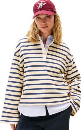 Tommy Hilfiger Damen Sweatshirt Gold Button Rugby Terry mit Spitzkragen, Mehrfarbig (Country Ivory/Dark Night Navy STP), XXXL