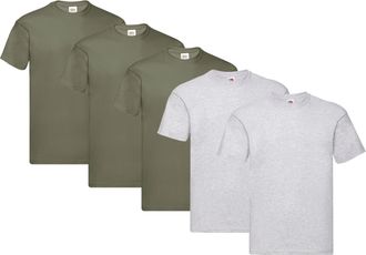 Fruit Of The Loom Herren T-Shirt Original T M L XL XXL 3XL 4XL 5XL auch Farbsets, 3Olive 2Grau, 3XL (5er Pack) + 1HL-Kauf Notizblock