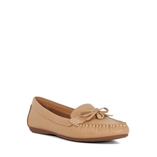 Dune Grovers Mocassins larges en cuir avec noeud et talon plat pour femme, camel, 38 EU