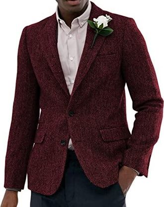 Solovedress Blazer classique en tweed pour homme - Coupe droite - En laine - Pour fête de mariage, bordeaux, L