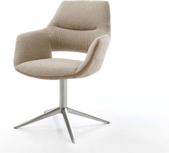 DELIFE Drehstuhl Yago-Flex mit Armlehnen Materialmix Schlamm Fußkreuz Edelstahl 360° drehbar Wippfunktion Taschenfederkern, Esszimmerstühle