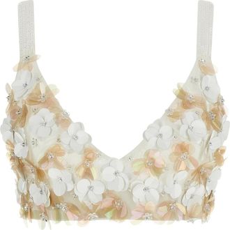 P.A.R.O.S.H. P.a.r.o.s.h., Femme, Tops, Blanc, Taille: 40 FR Bralette crop brod&eacute; de fleurs 3D