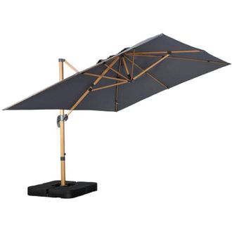 Sweeek Parasol d&eacute;port&eacute; rectangulaire 3x4m effet bois + dalles &agrave; lester 50x50cm gris - Wimereux + Fixeo