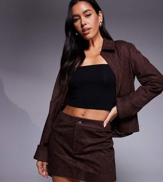 the frolic Exclusivité - The Frolic - Jupe densemble courte taille basse en imitation daim - Chocolat-Brown