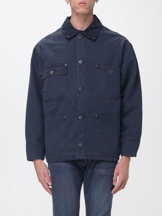 Emporio Armani Veste-chemise en coton avec col en velours c&ocirc;tel&eacute;