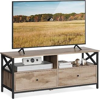 Vasagle Meuble TV pour Télévision jusquà 55 Pouces, Support Télé, Longueur 120 cm, 2 Tiroirs, 2 Étagères, 40 x 120 x 50 cm, Salon, Chambre, Cadre en Acier, Ma