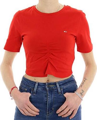 Tommy Hilfiger T-Shirt Crop en Coton Bio Ruche Tommy Jeans (L)