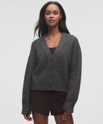 lululemon Cardigan &agrave; boutons pour Femmes - m&eacute;lange de laine - Gris - Taille M