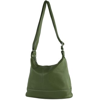 modamoda.de T251 - ital. Umhängetasche Größe M aus Leder, Farbe:Olivgrün