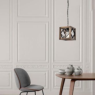 Opviq Elegant Adjustable Chandelier, 100% Hornbeam & Metal, 20-50 cm Height, E27 Socket, Walnut & Black | Modern Rustic Design for Home & Office