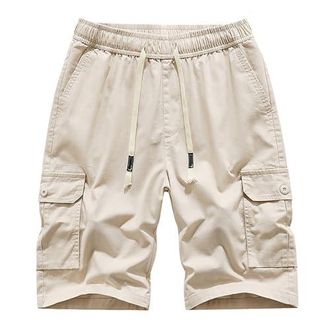 Generic Short cargo d&eacute;contract&eacute; en serg&eacute; pour homme - En coton - Cordon de serrage - Stretch - Avec poches, beige, 38