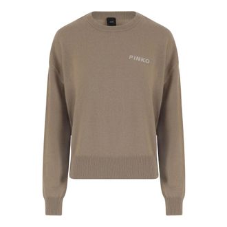 Pinko Logo Woll-Kaschmir Rundhalspullover - - Knitwear - Damen - Braun - S