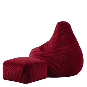 Icon Brand Dalton Pouf Velours C&ocirc;tel&eacute; avec Tabouret, Pouf Poire avec Remplissage, Fauteuil Salon Confortable, Fauteuil Chambre, Meuble Salon, Decoration Chambre,