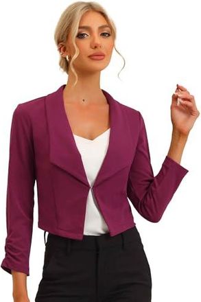 Allegra K Blazer Court Femme pour Bureau & Travail Veste Courte Cintré à Manches Longues avec Revers Cranté Devant Ouvert sans Bouton Baie Violette XS