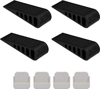 Relaxdays Türstopper Keil 4er Set, selbstklebende Türkeile, rutschfest, Gummi, Türpuffer Boden, HBT 3x5x13,5 cm, schwarz