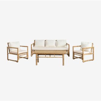 Sklum Sklum - Salon de jardin compos&eacute; dun canap&eacute; 3 places, 2 fauteuils et table basse en bambou Livayna