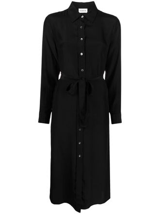 P.A.R.O.S.H. robe-chemise en soie &agrave; taille ceintur&eacute;e - Noir