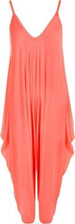 WearAll Femmes Lagenlook Lacets Bouffant Harem Combinaison Robe Haut Salopette Cami - Néon Rose - Une Taille