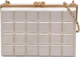 Chanel Pre-owned The Chocolate Bar Metallic Lambskin Frame Clutch with Chain - Femme - Pre-owned - Beige - Taille: ONE Size