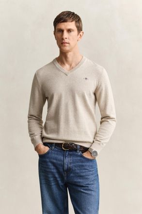 GANT Herren Klassischer V-Neck Pullover aus Baumwolle (XXXL) OAT MELANGE