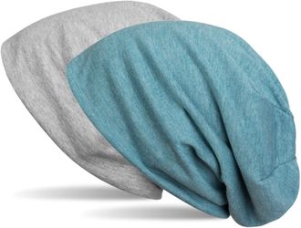 styleBREAKER Beanie Wendemütze in Unifarben, Slouch Mütze, leicht und weich, Longbeanie, Unisex 04024115, Farbe:Grau meliert/Blau meliert