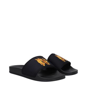 Palm Angels Mens Black Fabric Slippers