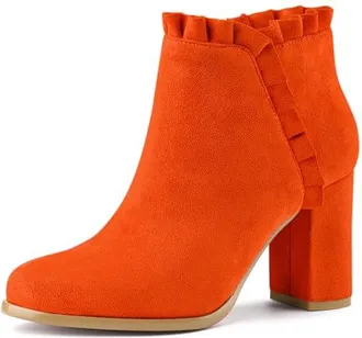 Allegra K Femme Bottines Talon Bloc Volants Orange 39
