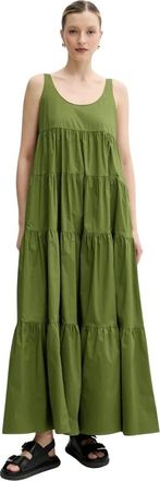 Michael Kors Robe Longue Coton Stretch &agrave; Volants - Femme - Robes - Vert - Taille: 36 FR