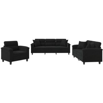 vidaXL Vidaxl - 3-tlg. Sofagarnitur mit Kissen Schwarz Mikrofasergewebe