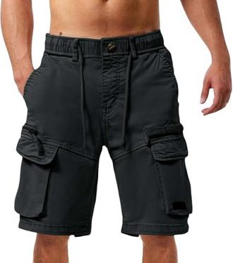 Generic Short cargo l&eacute;ger et d&eacute;contract&eacute; pour homme avec poches zipp&eacute;es - Taille &eacute;lastique - Cordon de serrage uni - L&eacute;ger - Pour la marche, la randonn&eacute;e, Noi