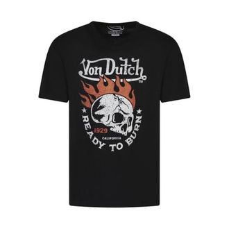Von Dutch T-shirt en coton noir avec un imprim&eacute; t&ecirc;te de mort et un col v - Taille x_l