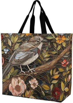 Generic Oiseau Perch&eacute; Sur Une Branche Sac Fourre-Tout Grand Tote Bag Imperm&eacute;able Sac Courses Pour Gym Quotidienne Plage
