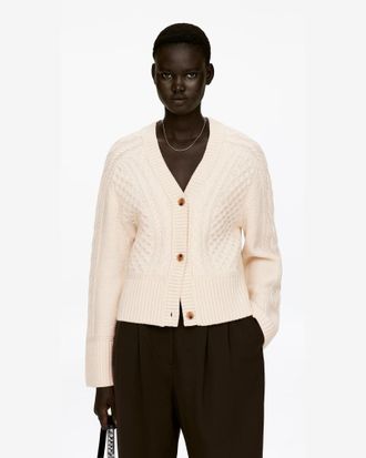 Arket Zopfstrickjacke Aus Wolle -Wei&szlig;