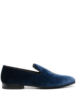 Billionaire Boys Club mocassins en velours &agrave; motif h&eacute;raldique - Bleu